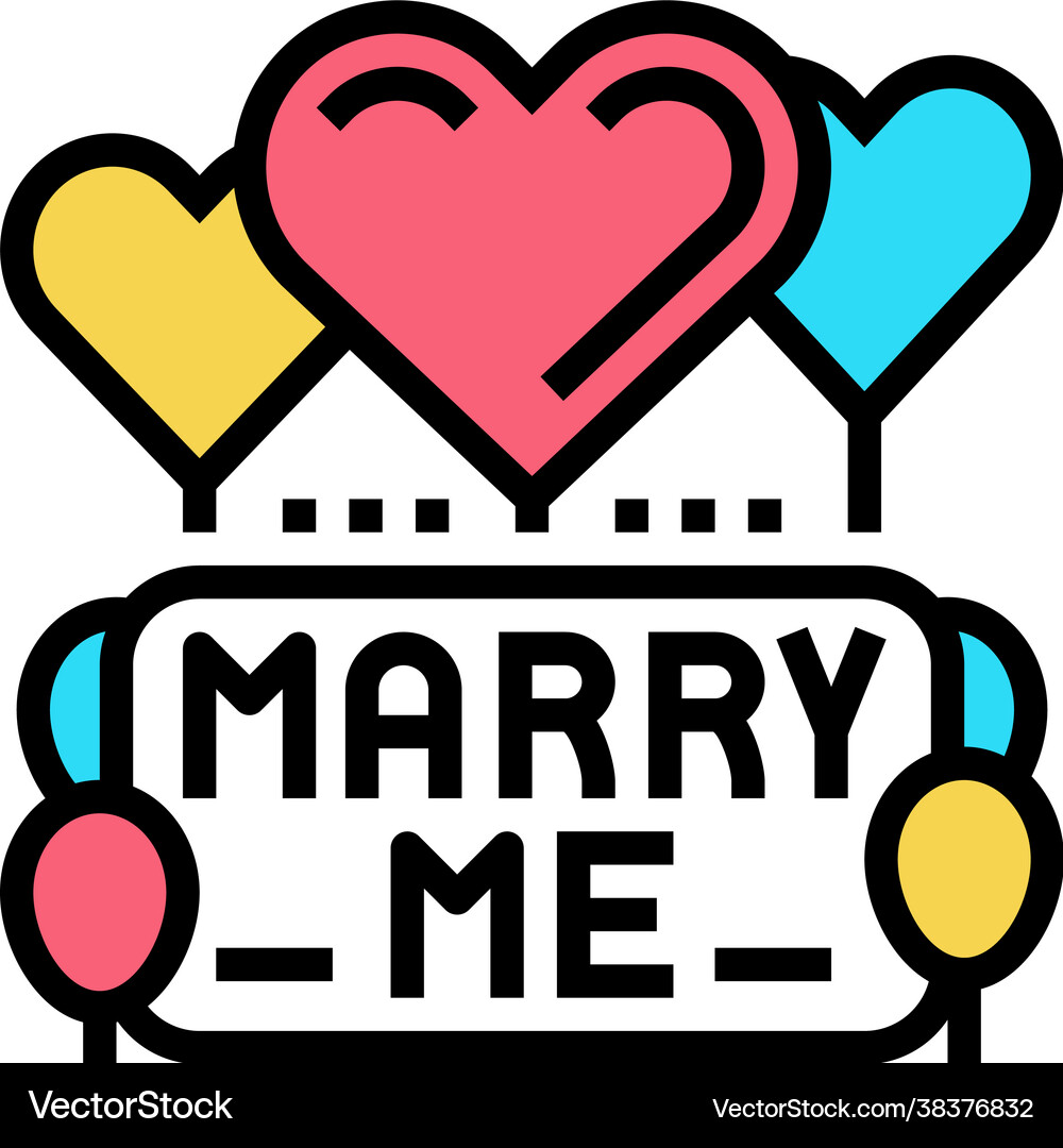 Proposal marry me balloons color icon Royalty Free Vector