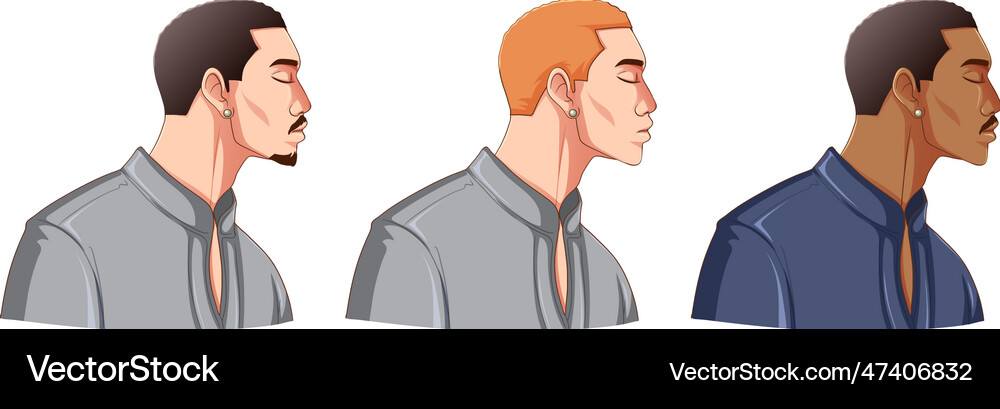 Side of men closed eyes collection Royalty Free Vector Image
