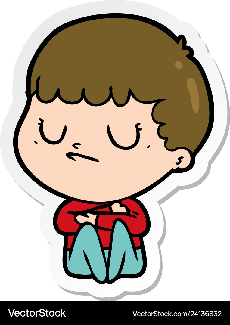 Sticker of a cartoon grumpy boy Royalty Free Vector Image