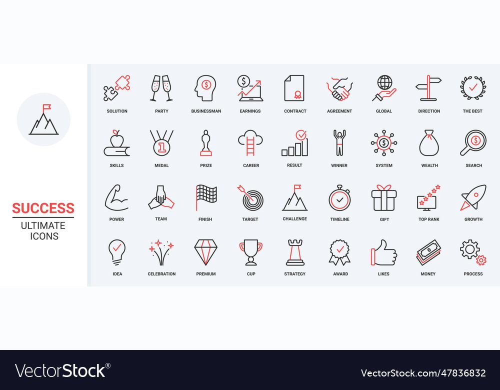 Success trendy red black thin line icons set cup Vector Image