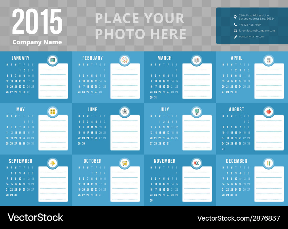 Calendar 2015 template week starts monday Vector Image