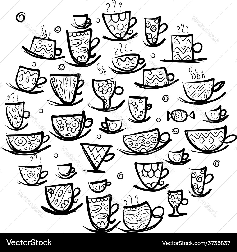 Frame with ornate mugs sketch for your design Vector Image