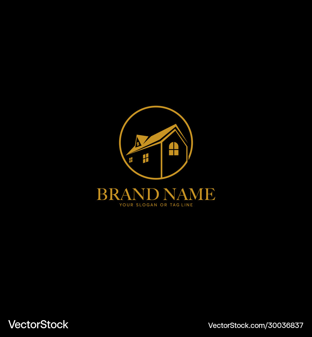 House design logo gold color Royalty Free Vector Image