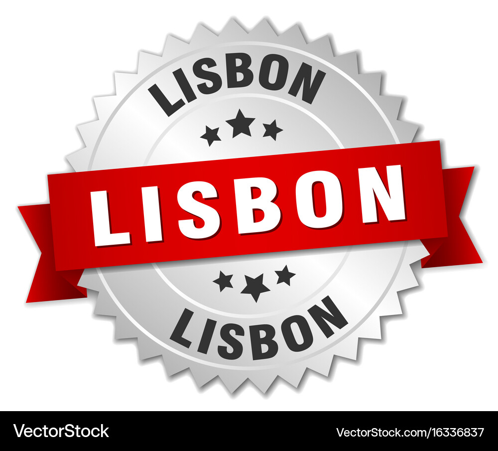 Lisbon round silver badge with red ribbon Vector Image