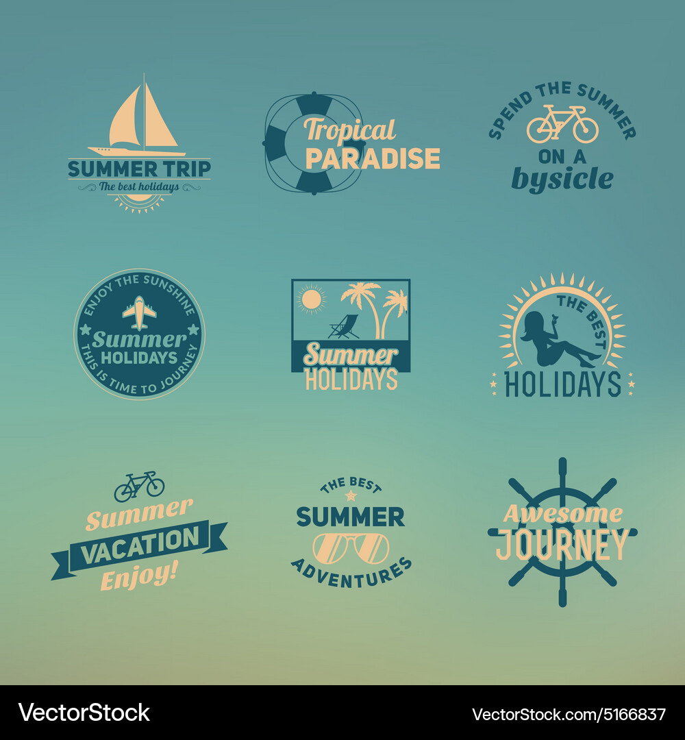 Set of summer retro design elements vintage Vector Image