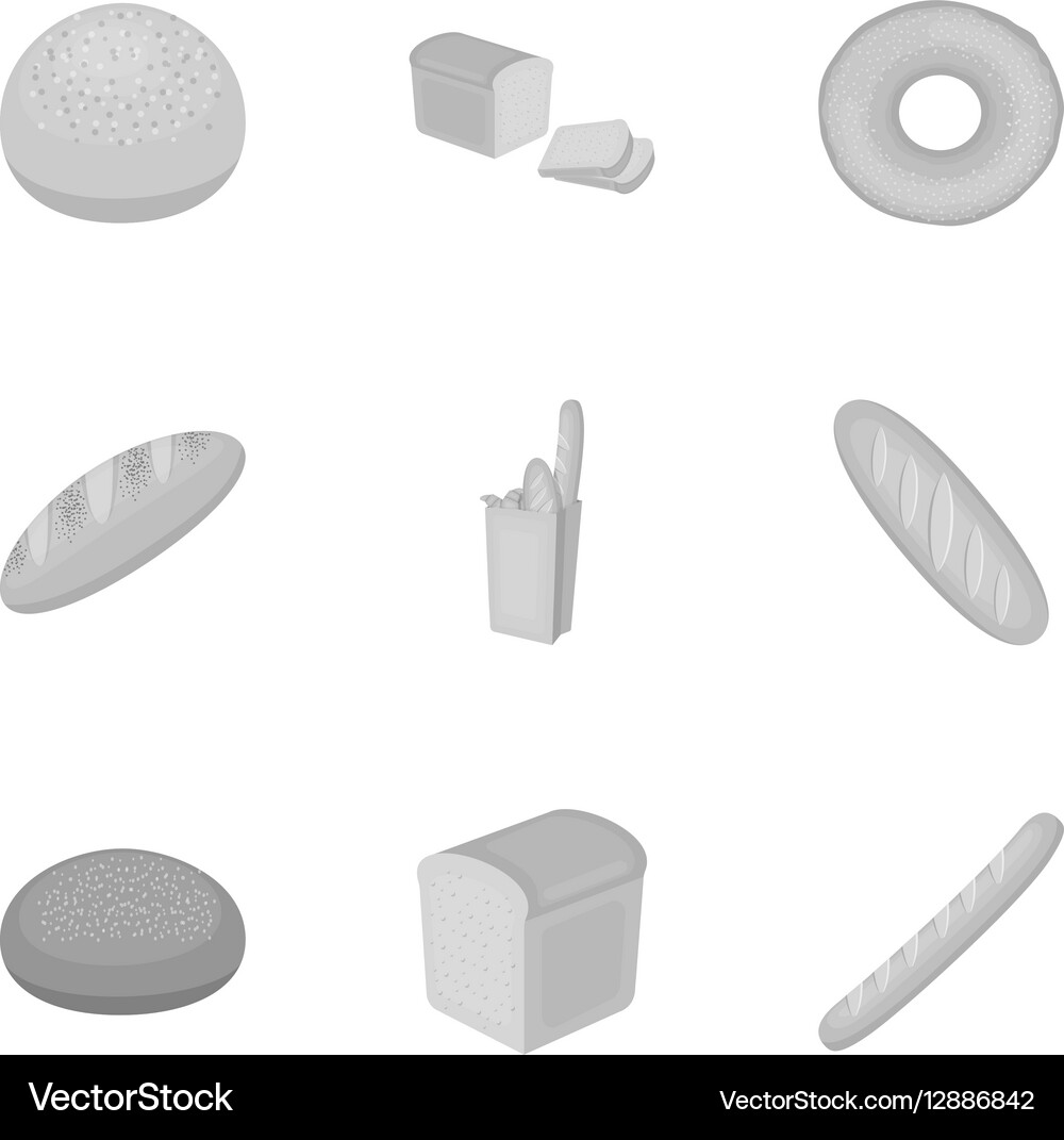 Bread set icons in monochrome style big Royalty Free Vector