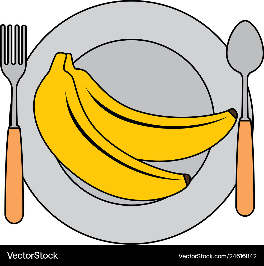 Dish with banana fresh fruit healthy Royalty Free Vector