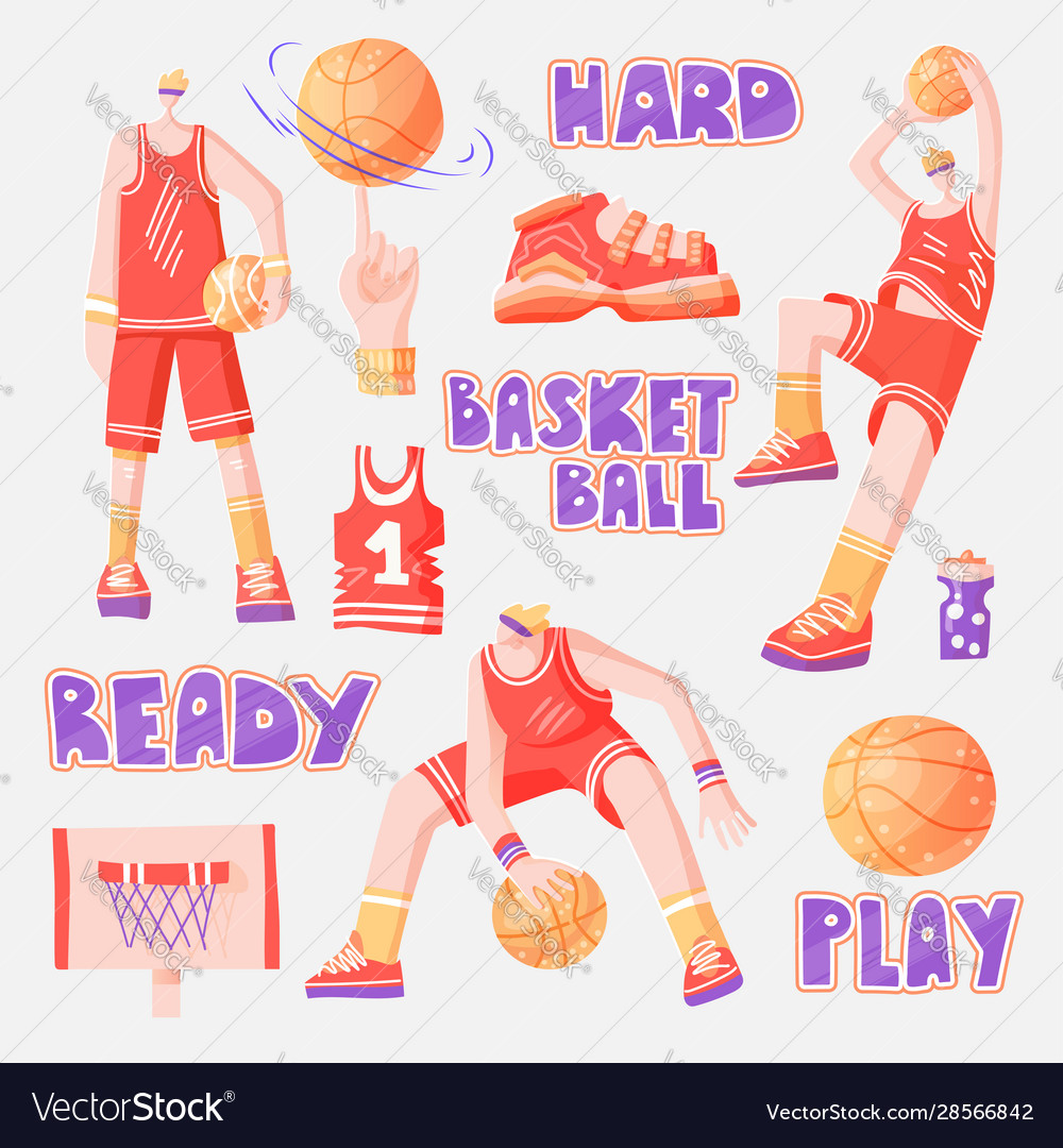 Flat set basketball - players Royalty Free Vector Image