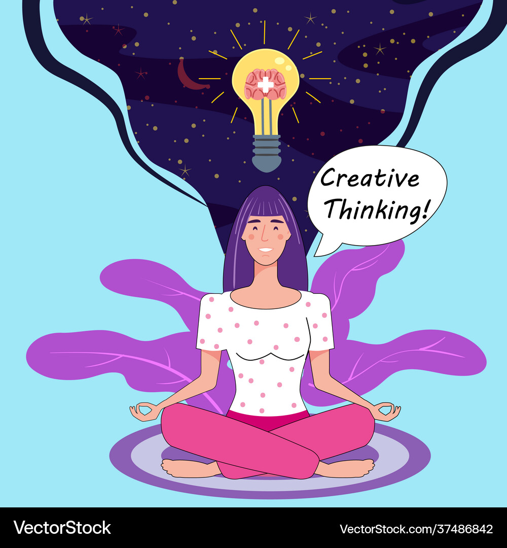 Girl with bulb idea creative thinking yoga Vector Image
