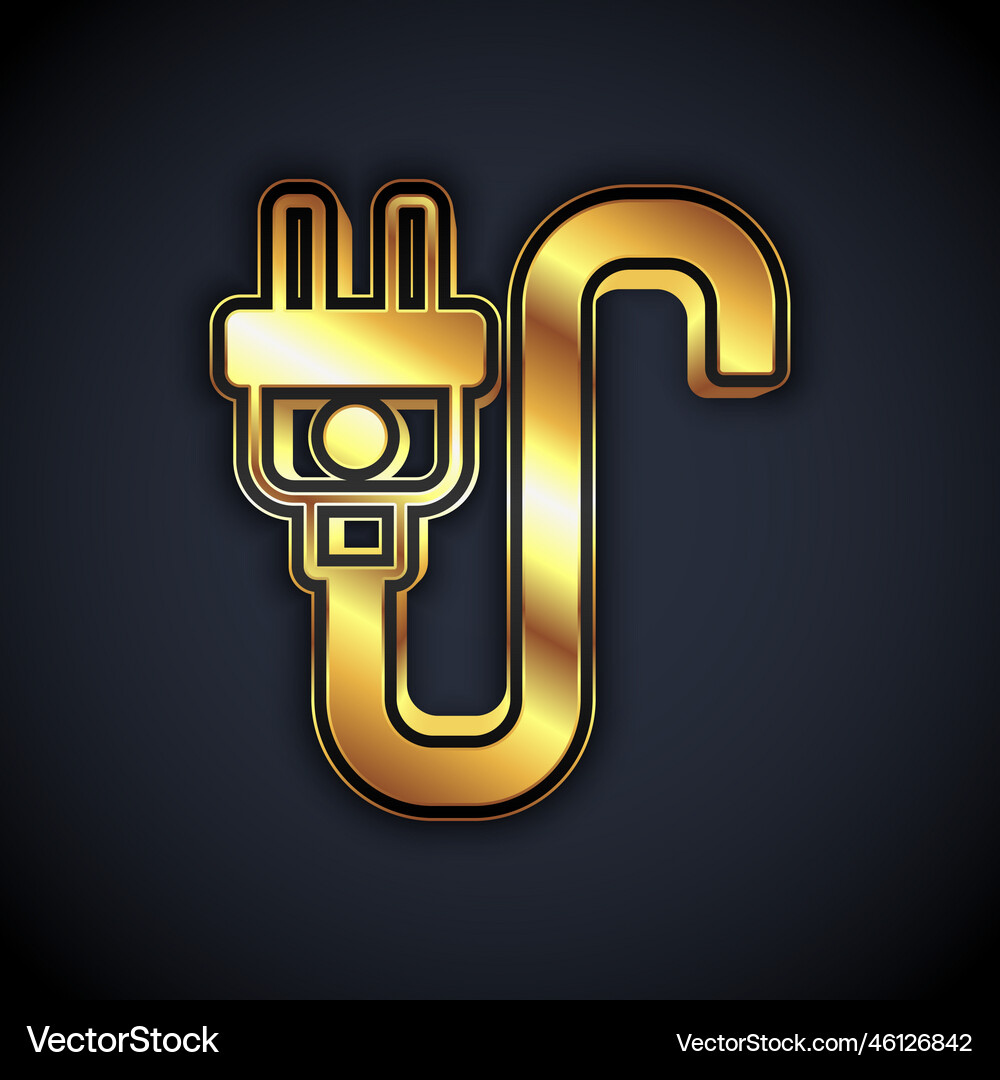 Gold electric plug icon isolated on black Vector Image