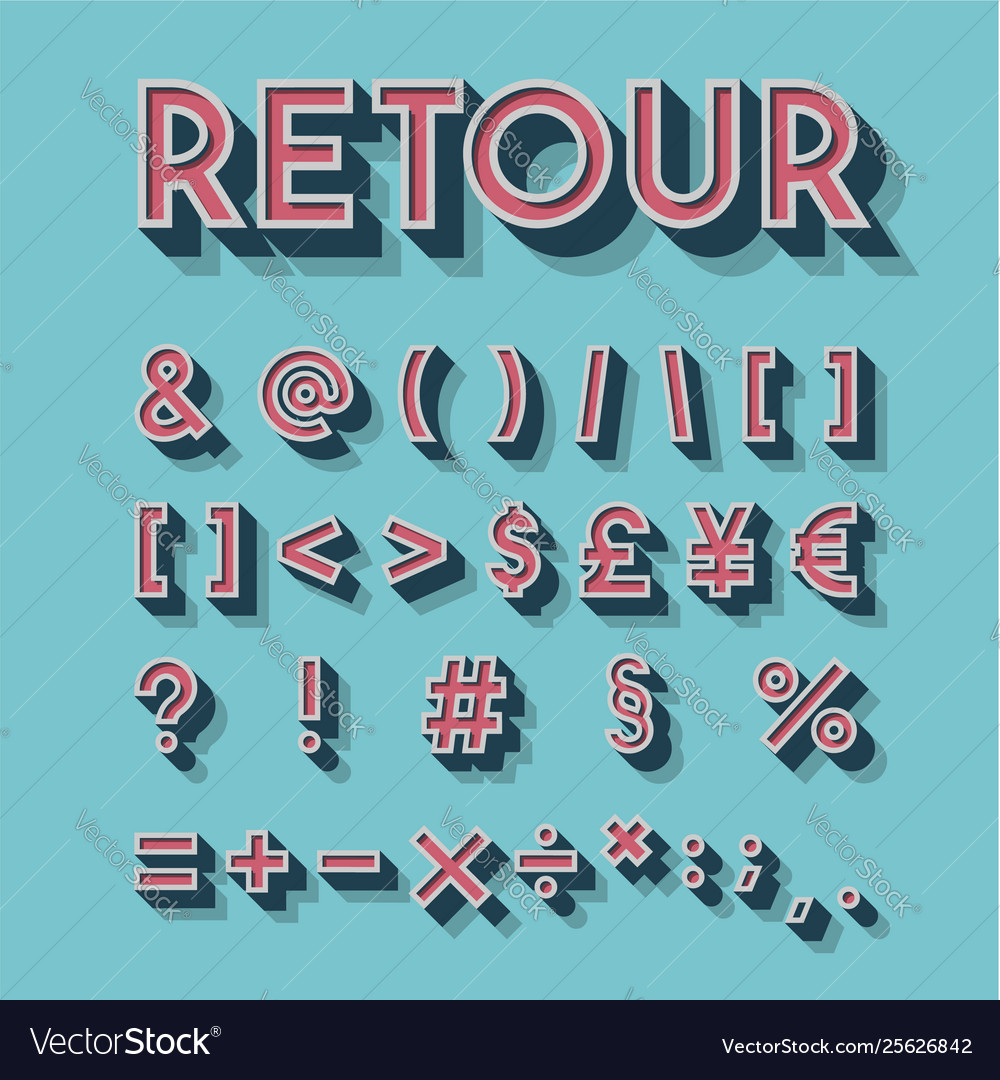 Retro 3d font set Royalty Free Vector Image - VectorStock