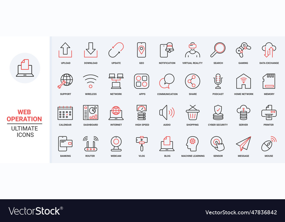 Web communication trendy red black thin line icons