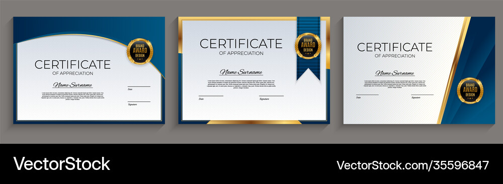 Blue and gold certificate achievement template Vector Image