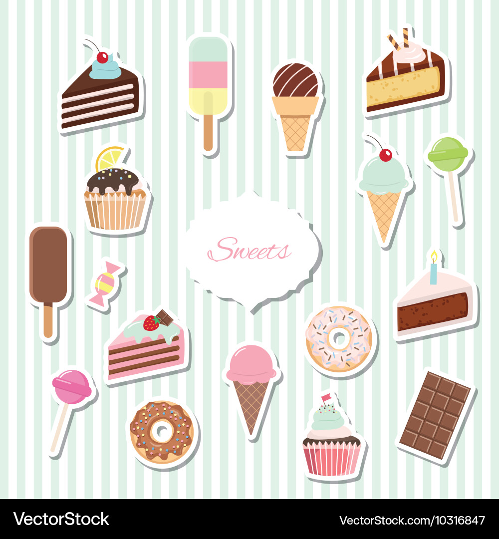 Cartoon sweets set - ice cream donuts cupcakes Vector Image