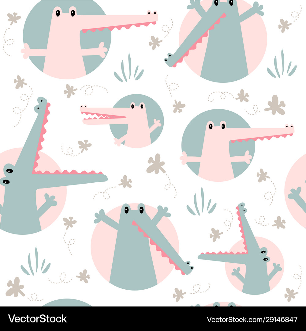 Seamless childish pattern with cute green and pink