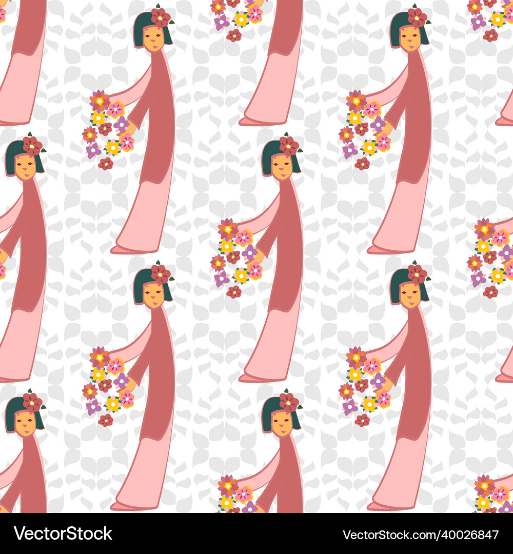 Seamless flower girl repeat pattern in pink Vector Image