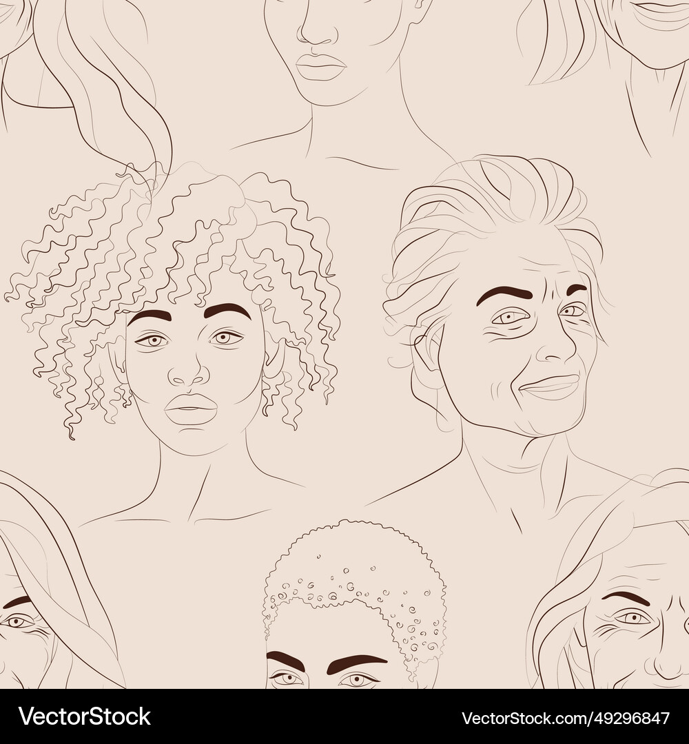 Seamless pattern with faces of women Royalty Free Vector