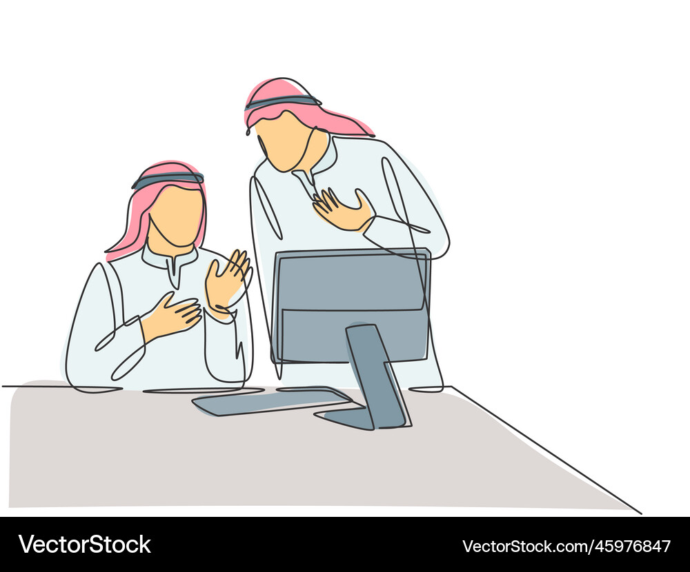 Single continuous line drawing of young muslim Vector Image