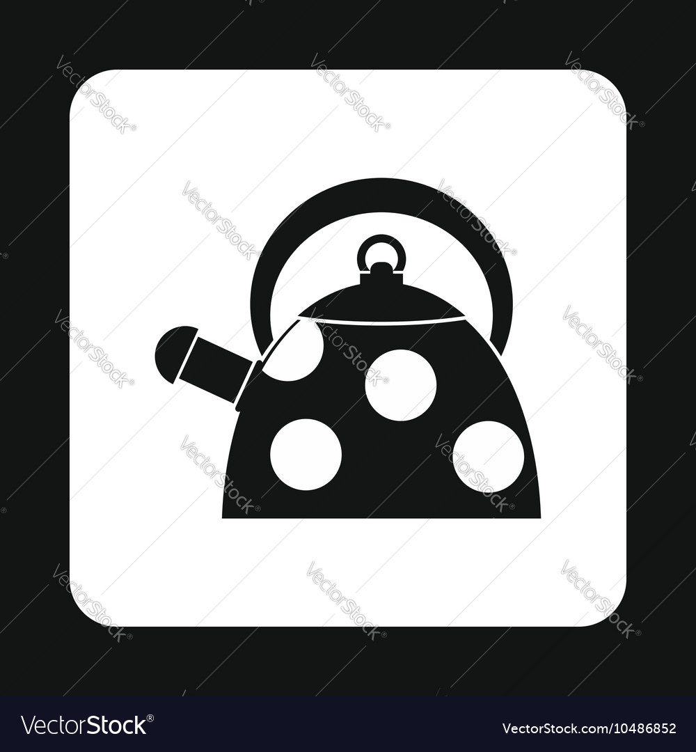 Black kettle with white dots icon simple style Vector Image