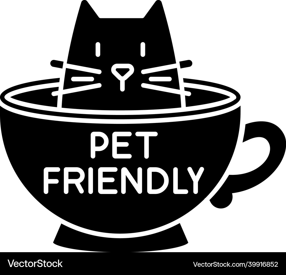 Cat friendly cafe black glyph icon kitten Vector Image