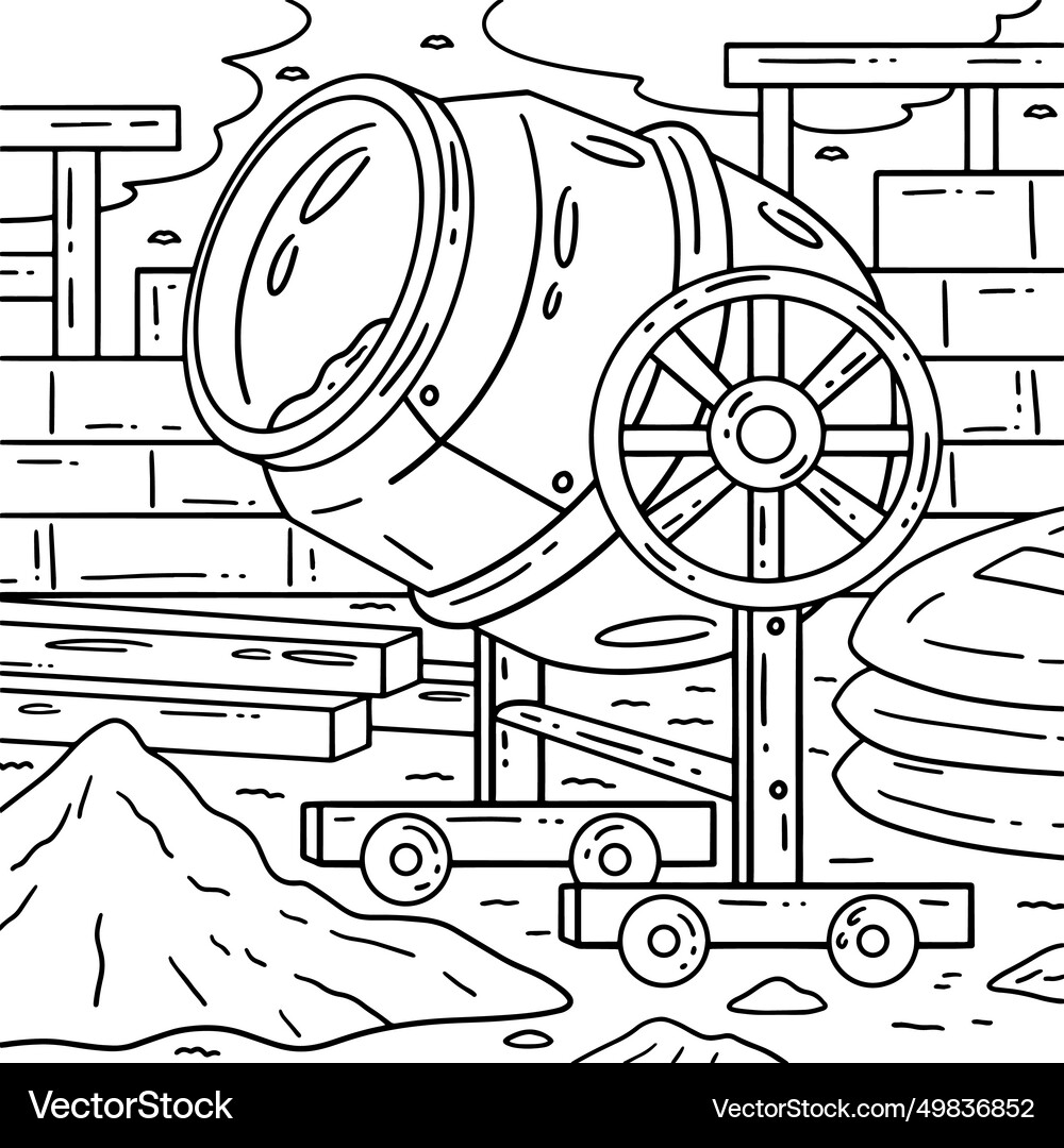Construction concrete mixer coloring page for kids