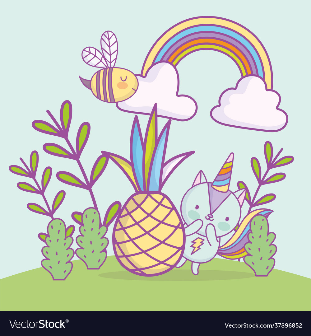Cute cat pineapple Royalty Free Vector Image - VectorStock