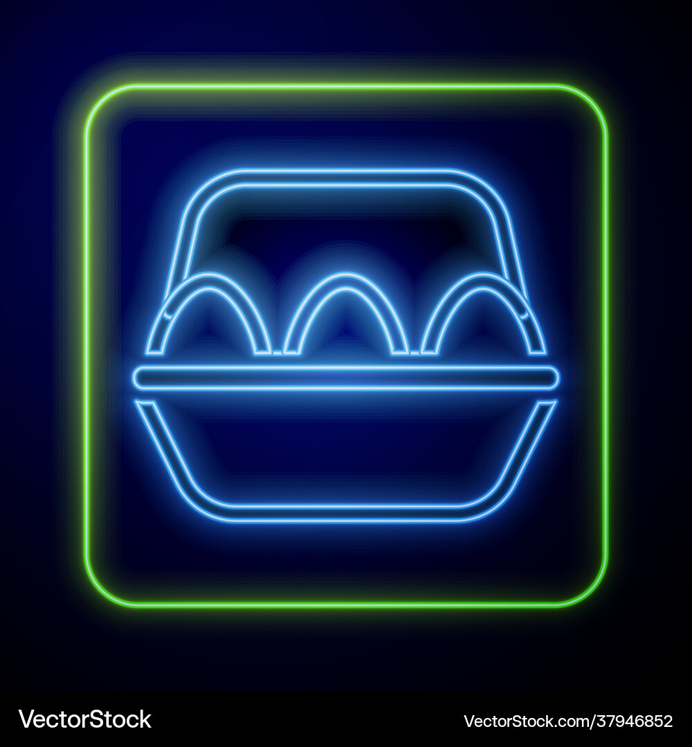 Glowing neon chicken egg in box icon isolated Vector Image