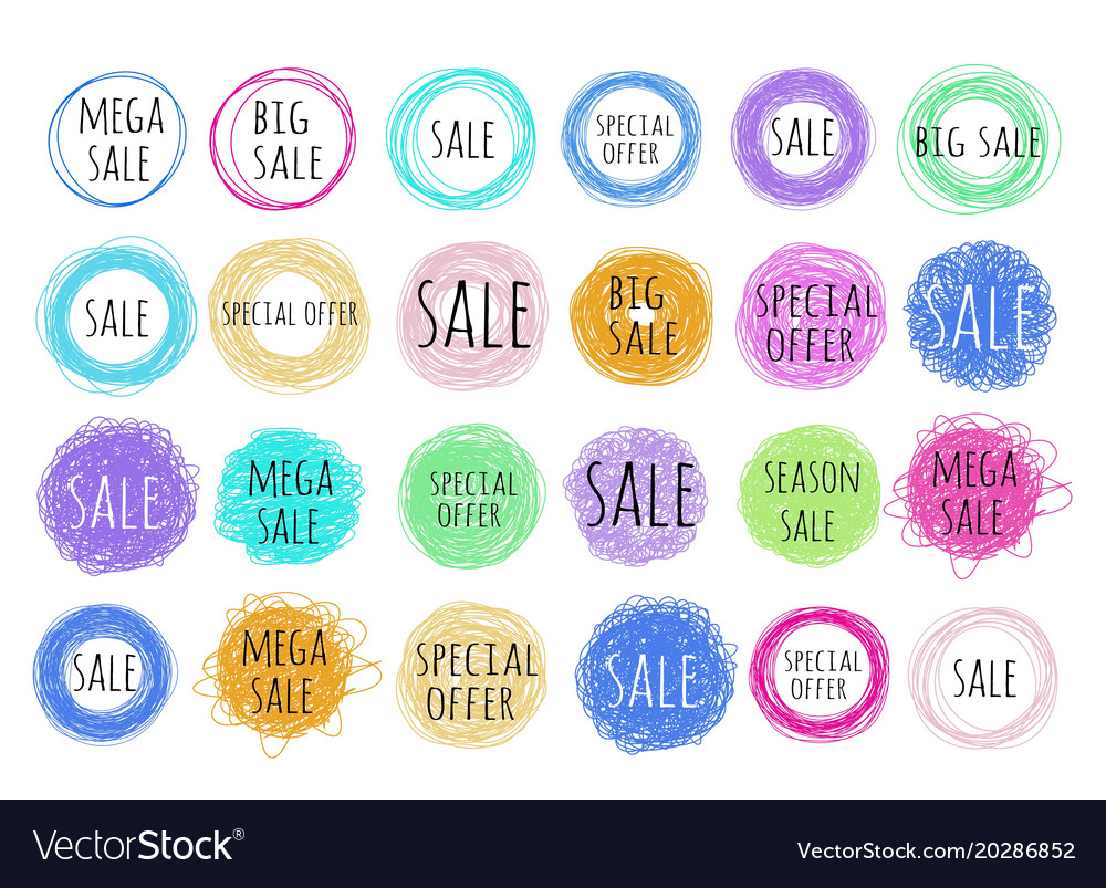 Grunge doodle style sketch circle frames Vector Image