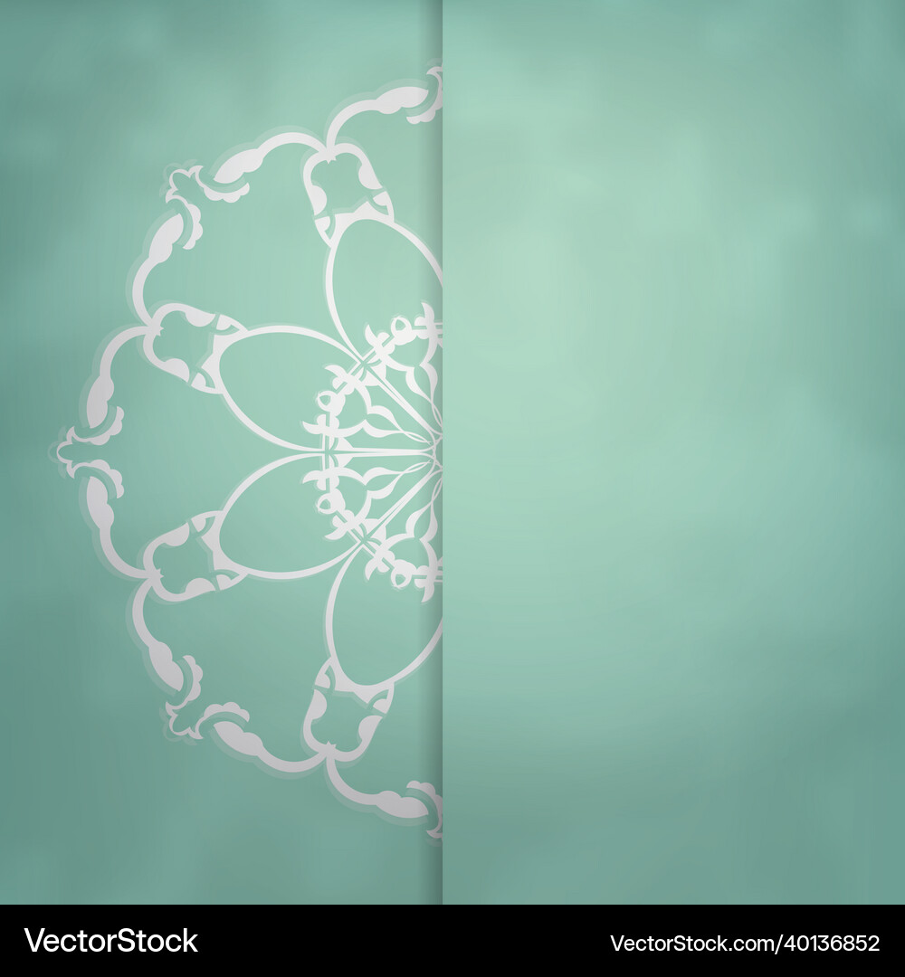 Mint color card with abstract white ornament Vector Image