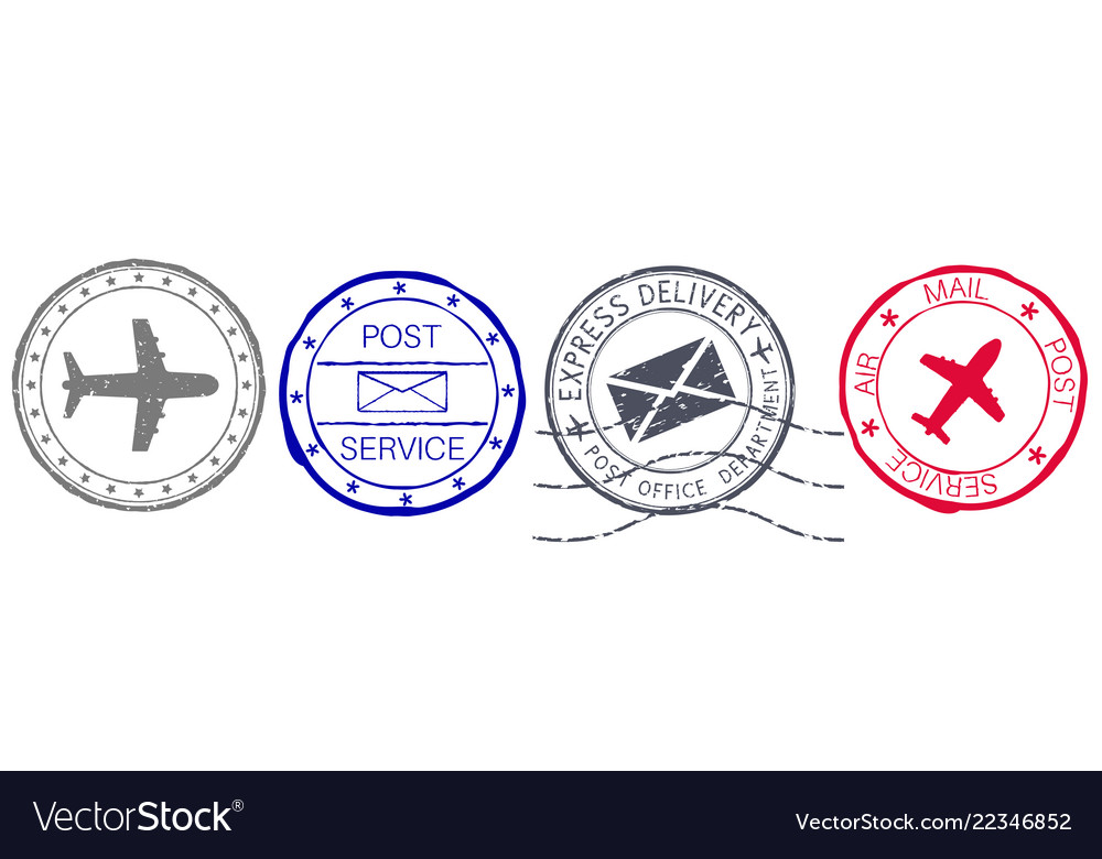 Postmarks colored set postal elements Royalty Free Vector
