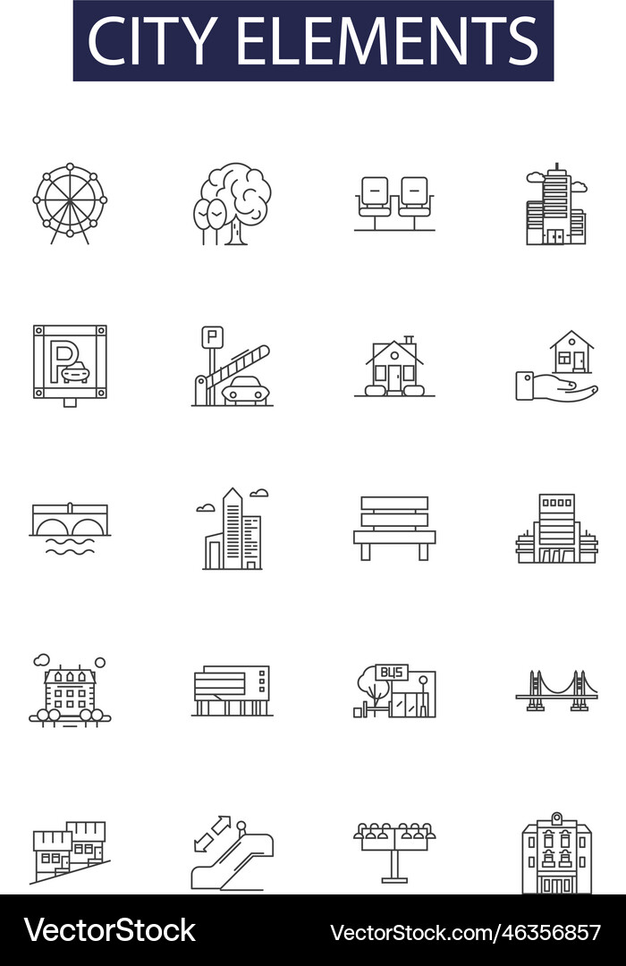 City elements line icons and signs Royalty Free Vector Image