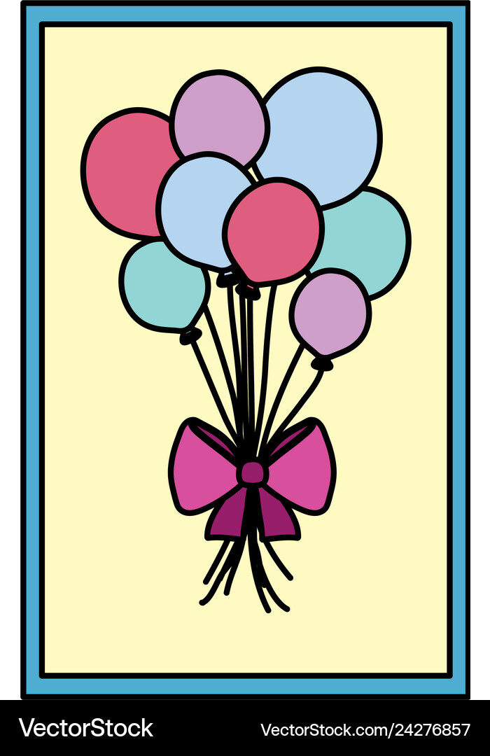 Color frame with nice balloons and ribbon bow Vector Image