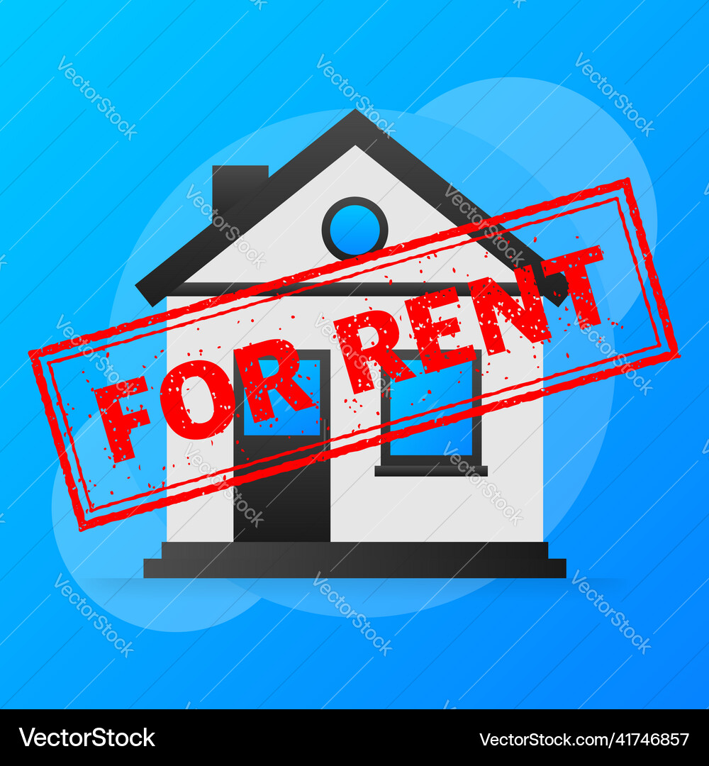 For rent stamp in flat style on red background Vector Image