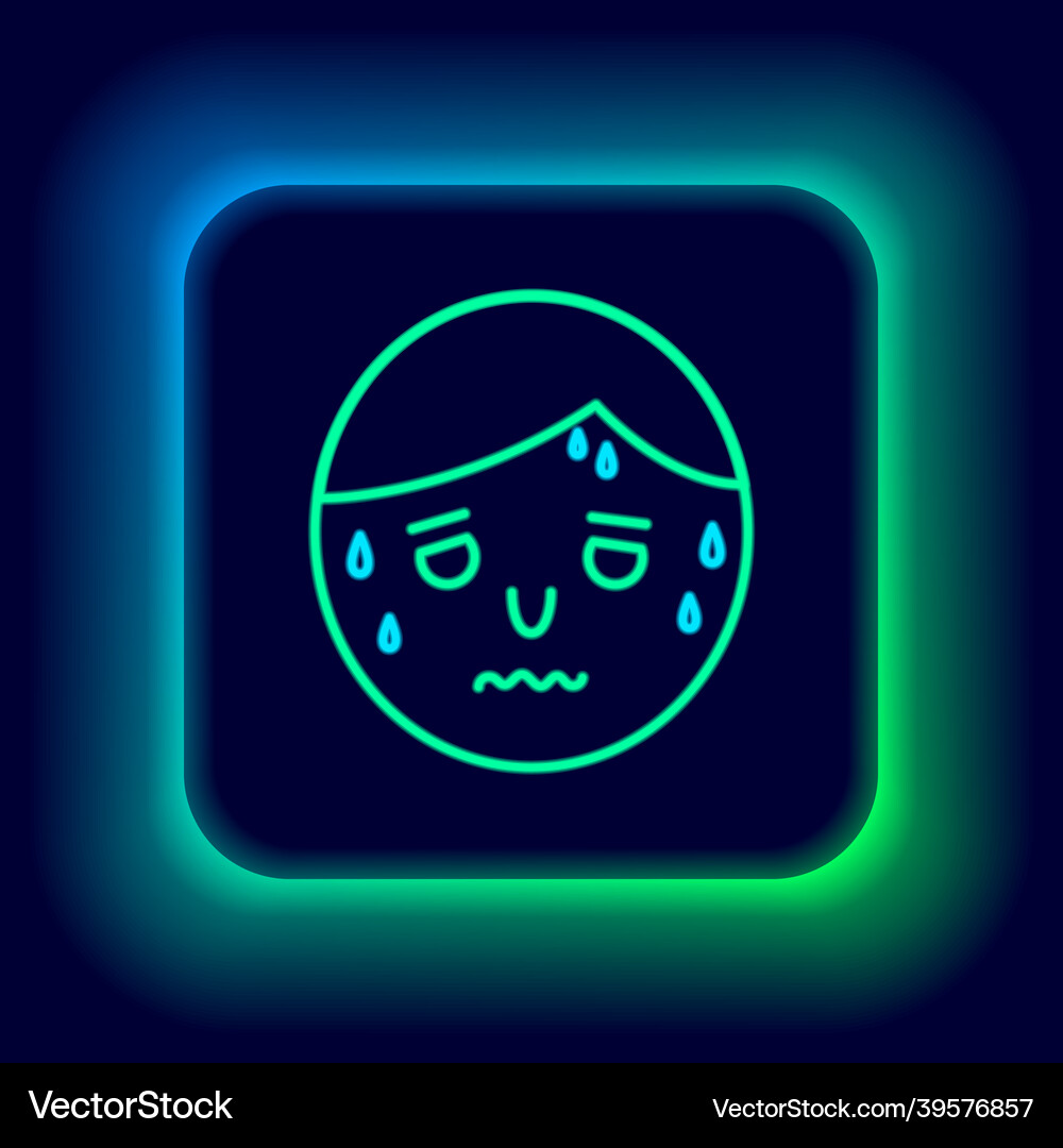 Glowing neon line man with excessive sweating icon