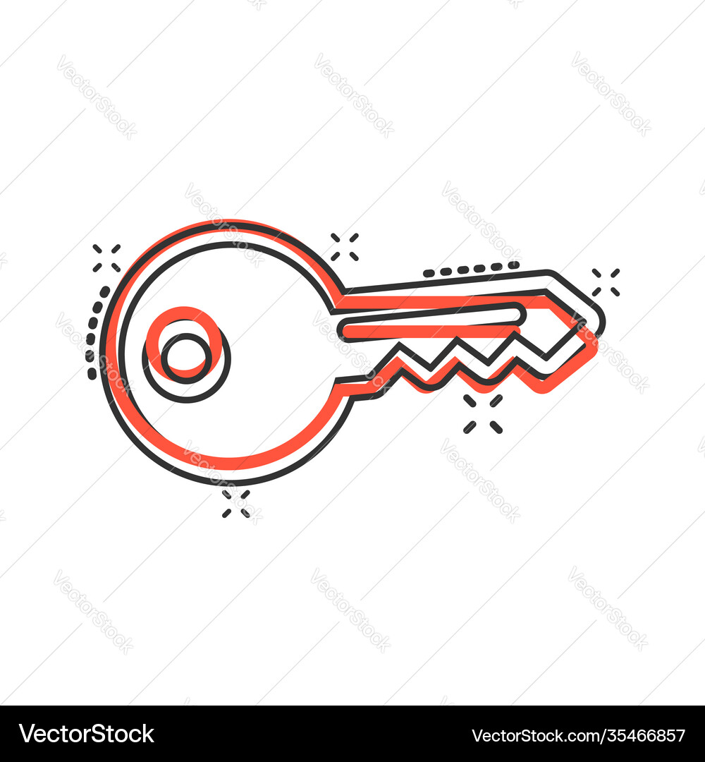 Key icon in comic style password cartoon on white Vector Image