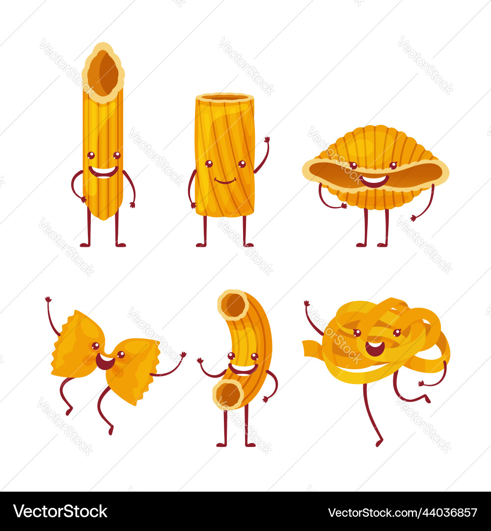 Pasta cartoon characters set isolated on white Vector Image