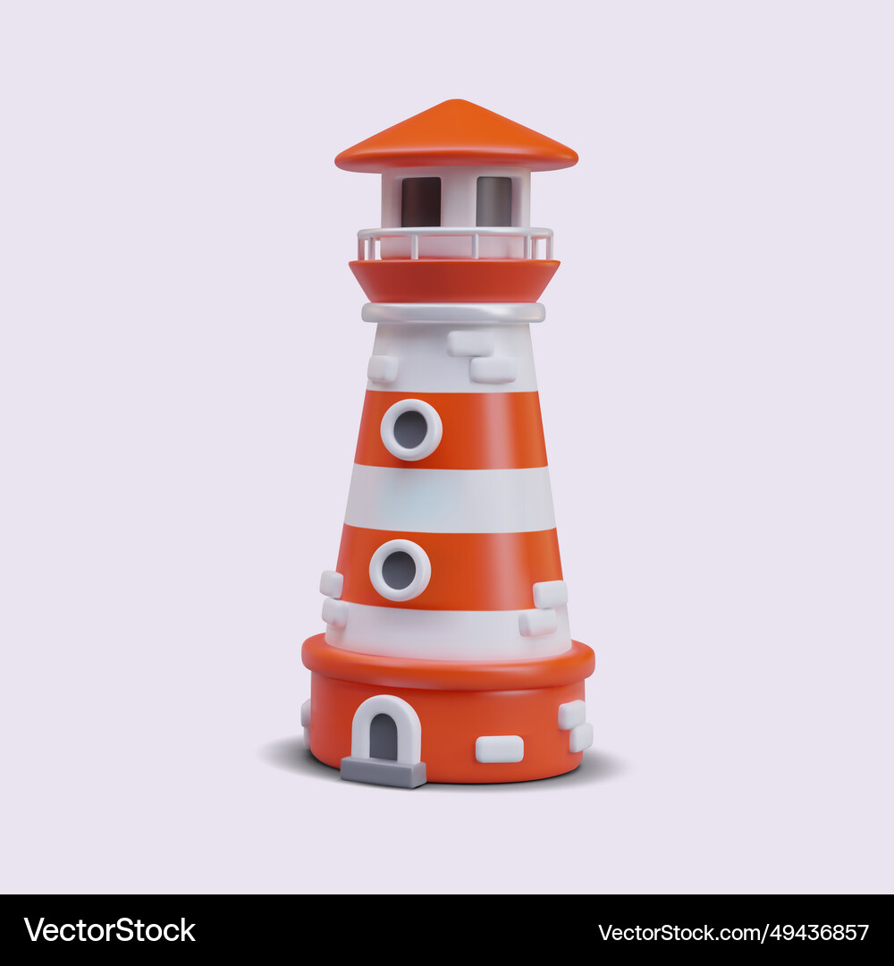 Realistic cartoon lighthouse on pink background Vector Image