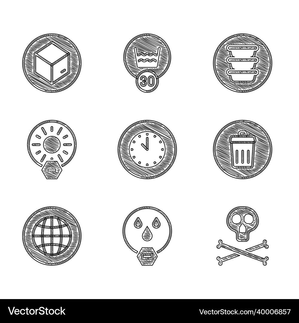 Set clock water drop forbidden bones and skull Vector Image