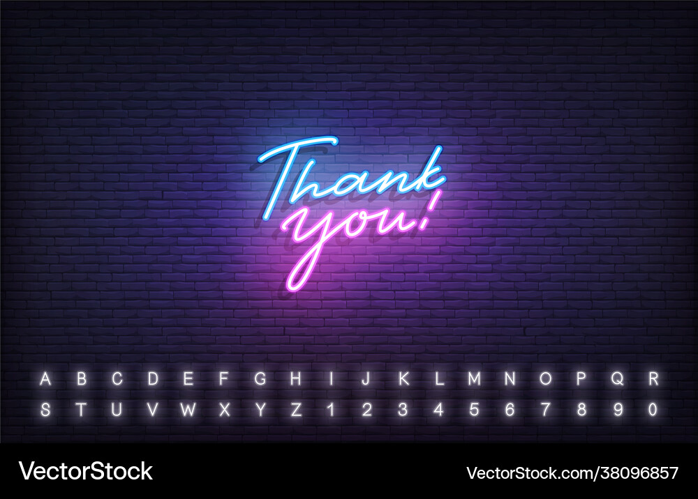 Thank you neon template glowing lettering Vector Image