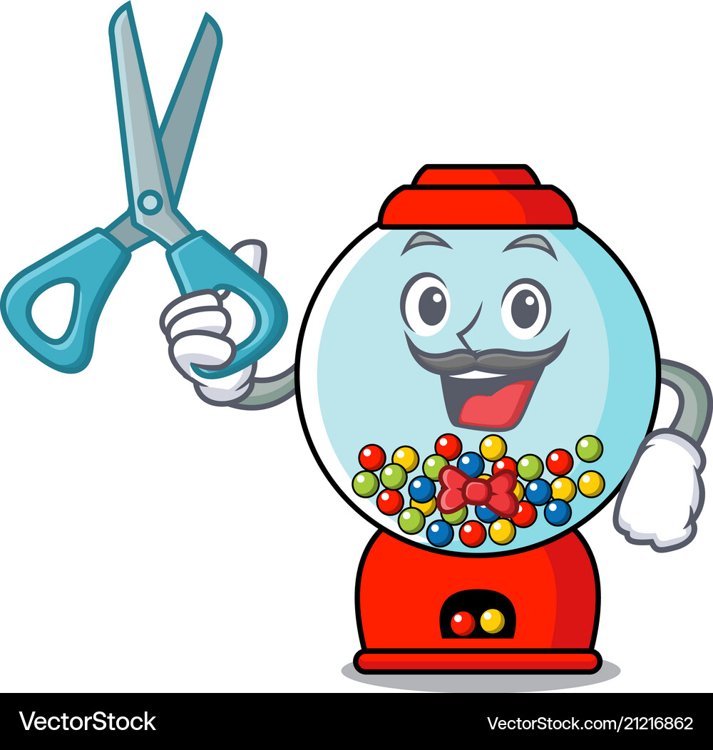 Barber gumball machine character cartoon Vector Image