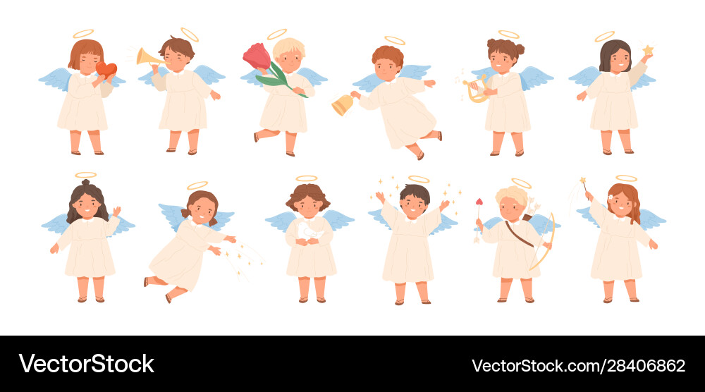 Cute baby angels flat set Royalty Free Vector Image