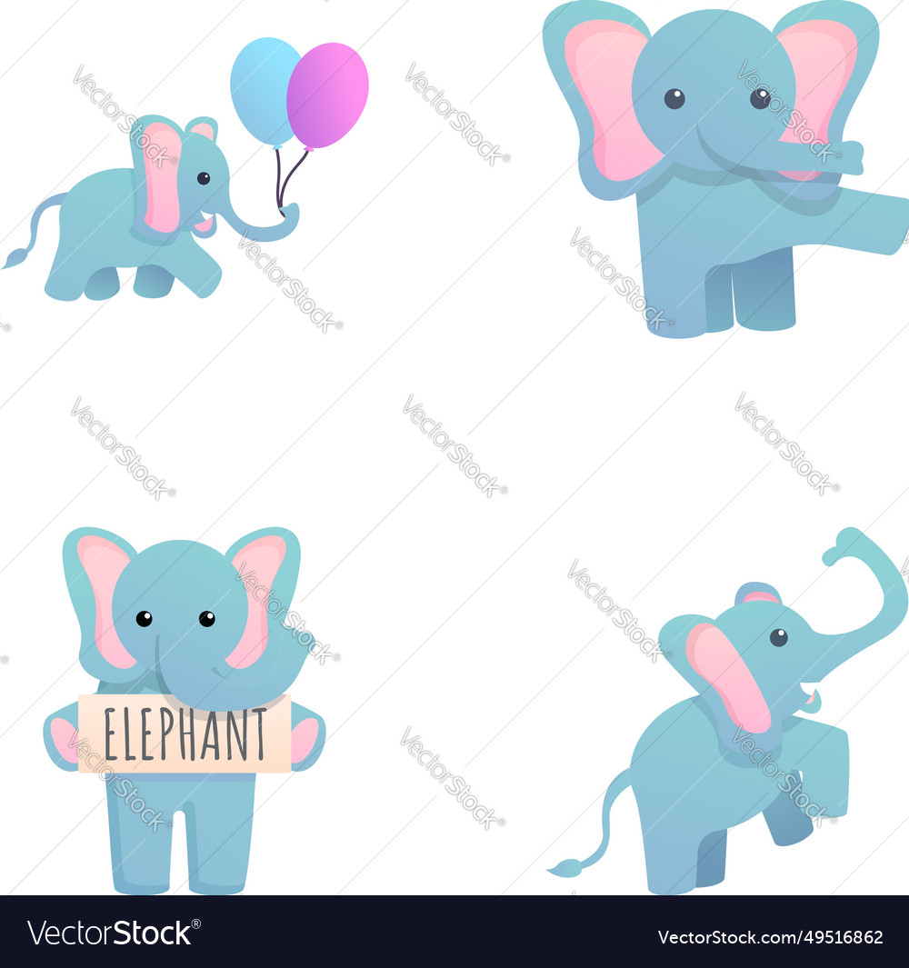 Cute elephant icons set cartoon baby Royalty Free Vector