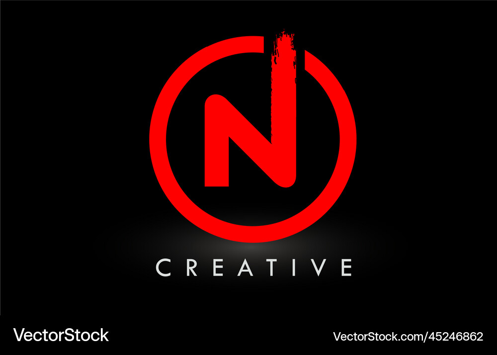 Red n brush letter logo design creative brushed Vector Image