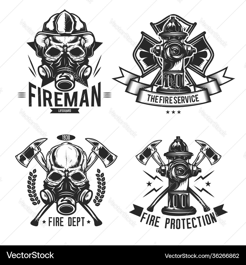 Set firefighter elements emblems labels badges Vector Image