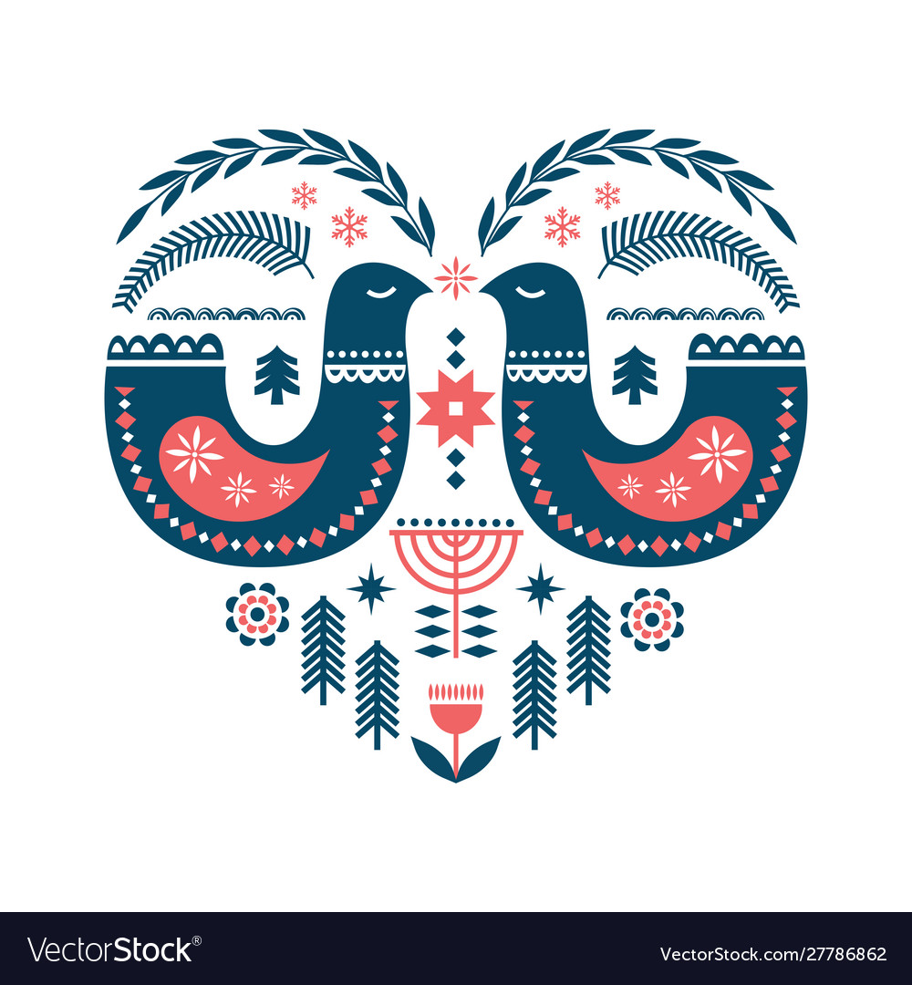 Winter folk art seamless pattern in scandinavian Vector Image Winter folk art seamless pattern in scandinavian Vector Image