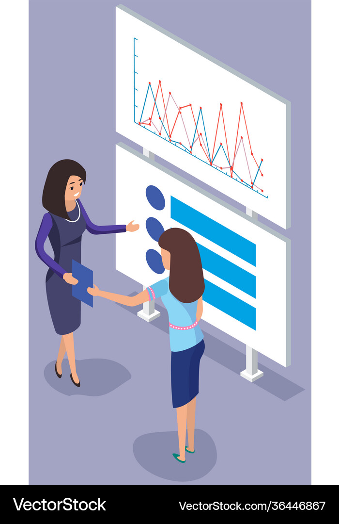 Businesswomen working on project information Vector Image