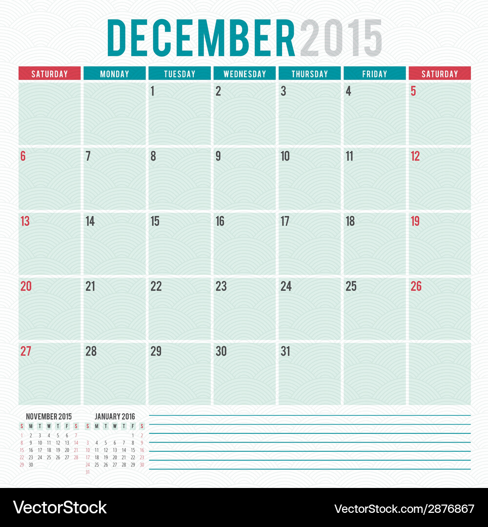 Calendar planner 2015 template week starts sunday Vector Image