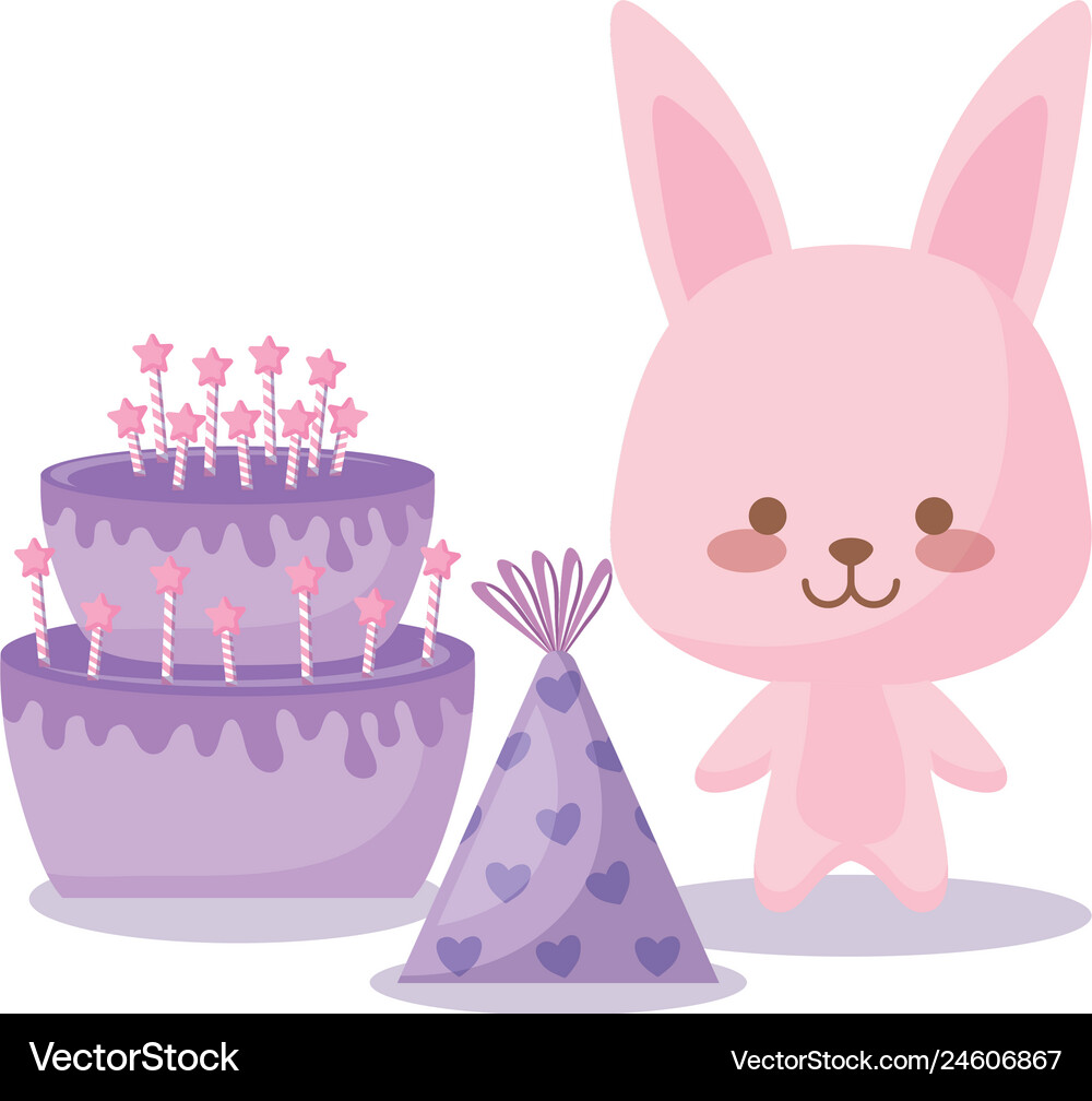 Cute rabbit with sweet cake and hat party Vector Image
