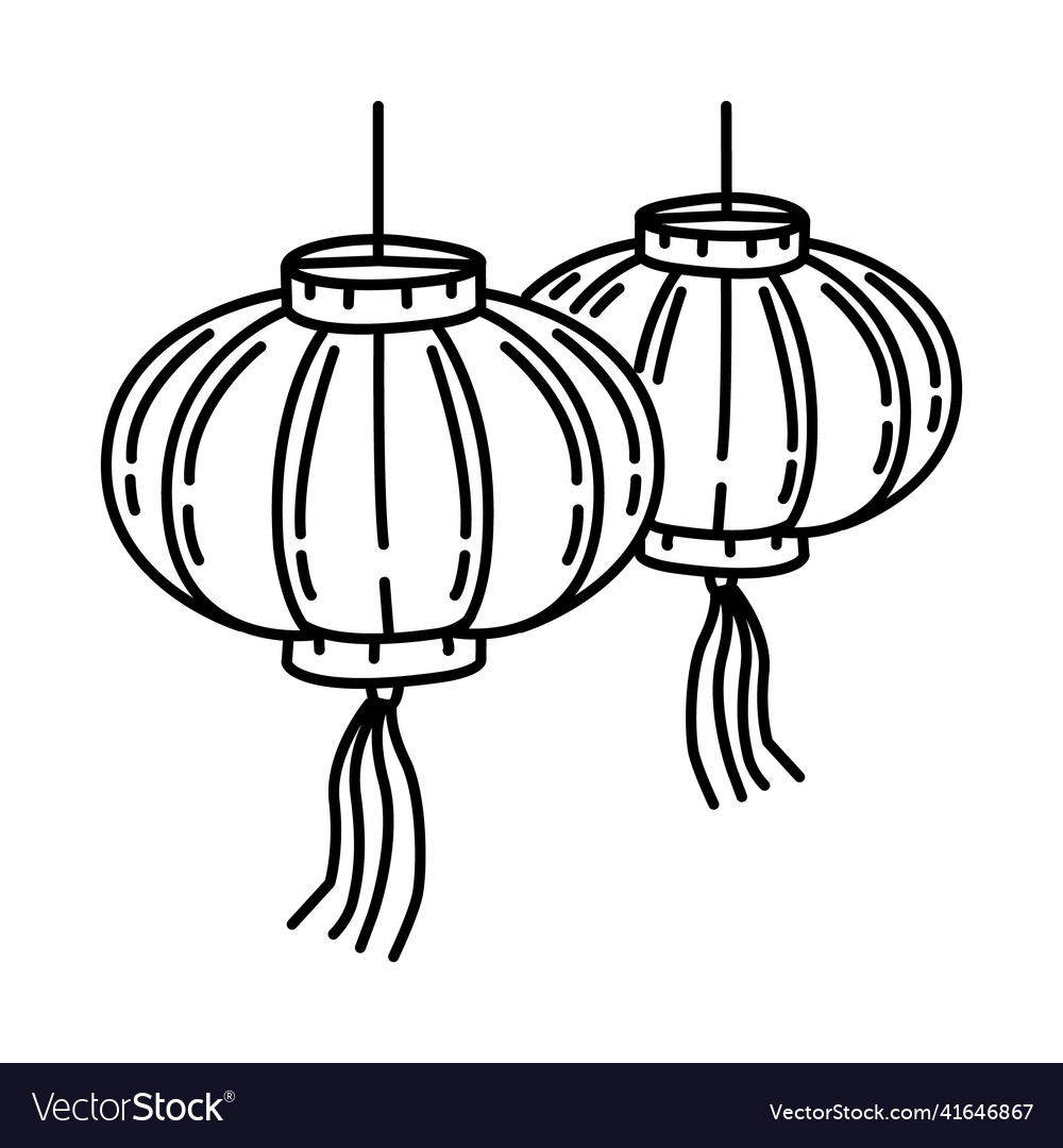 Red hanging lantern icon doodle hand drawn Vector Image