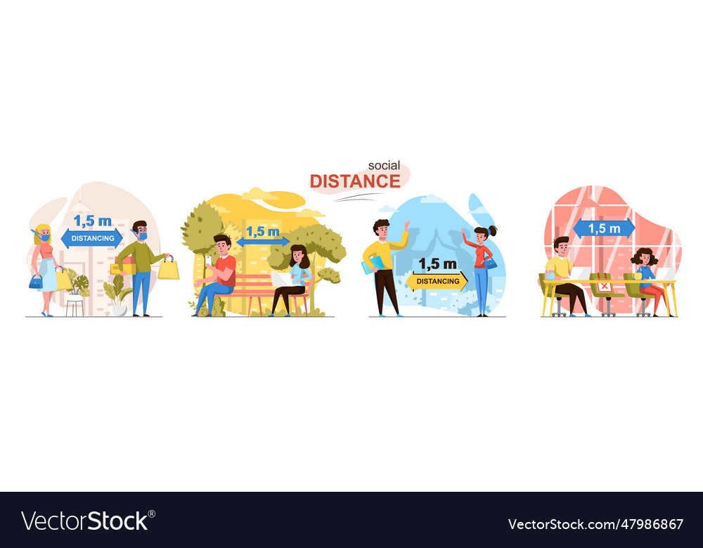 Social distance concept scenes set man and woman Vector Image